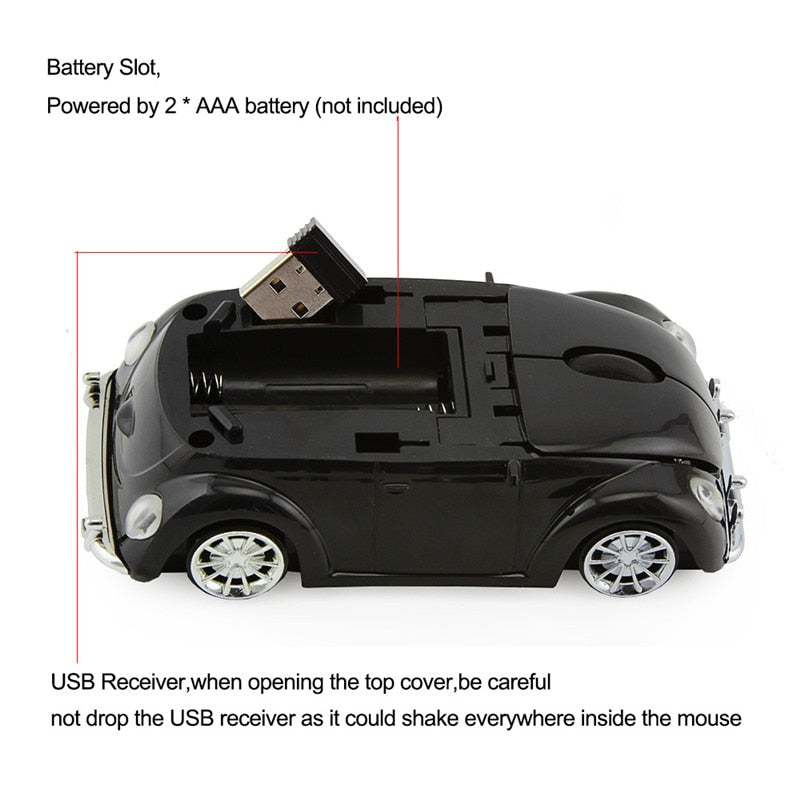 Wireless Computer Mouse Beetle Car With USB Receiver For PC Laptop ...
